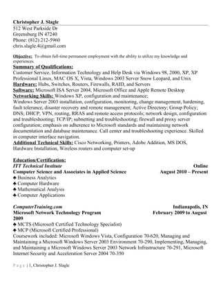 Chris slagle technical resume 2016 | PDF