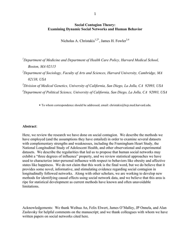 Social Contagion Theory Pdf Social Networking Internet