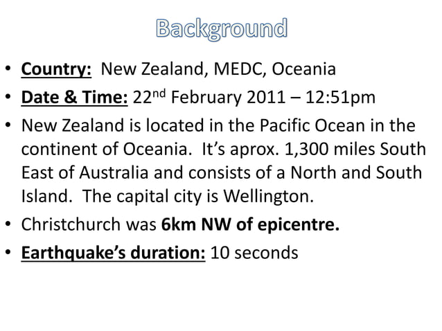 Christchurch earthquake 2011 - MEDC Case Study | PPTX