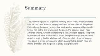 I hear America Singing | PPTX