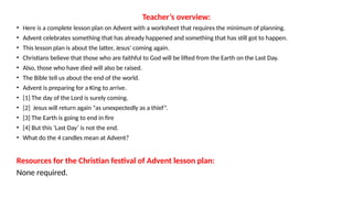 Christian festival of Advent lesson plan for Primary School teachers | PPTX