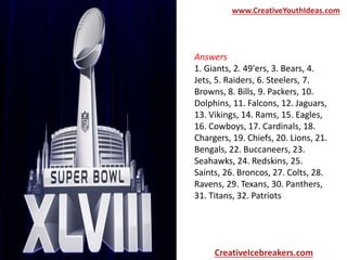 Christian Icebreakers - SuperBowl Teams | PPTX | American Football | Sports