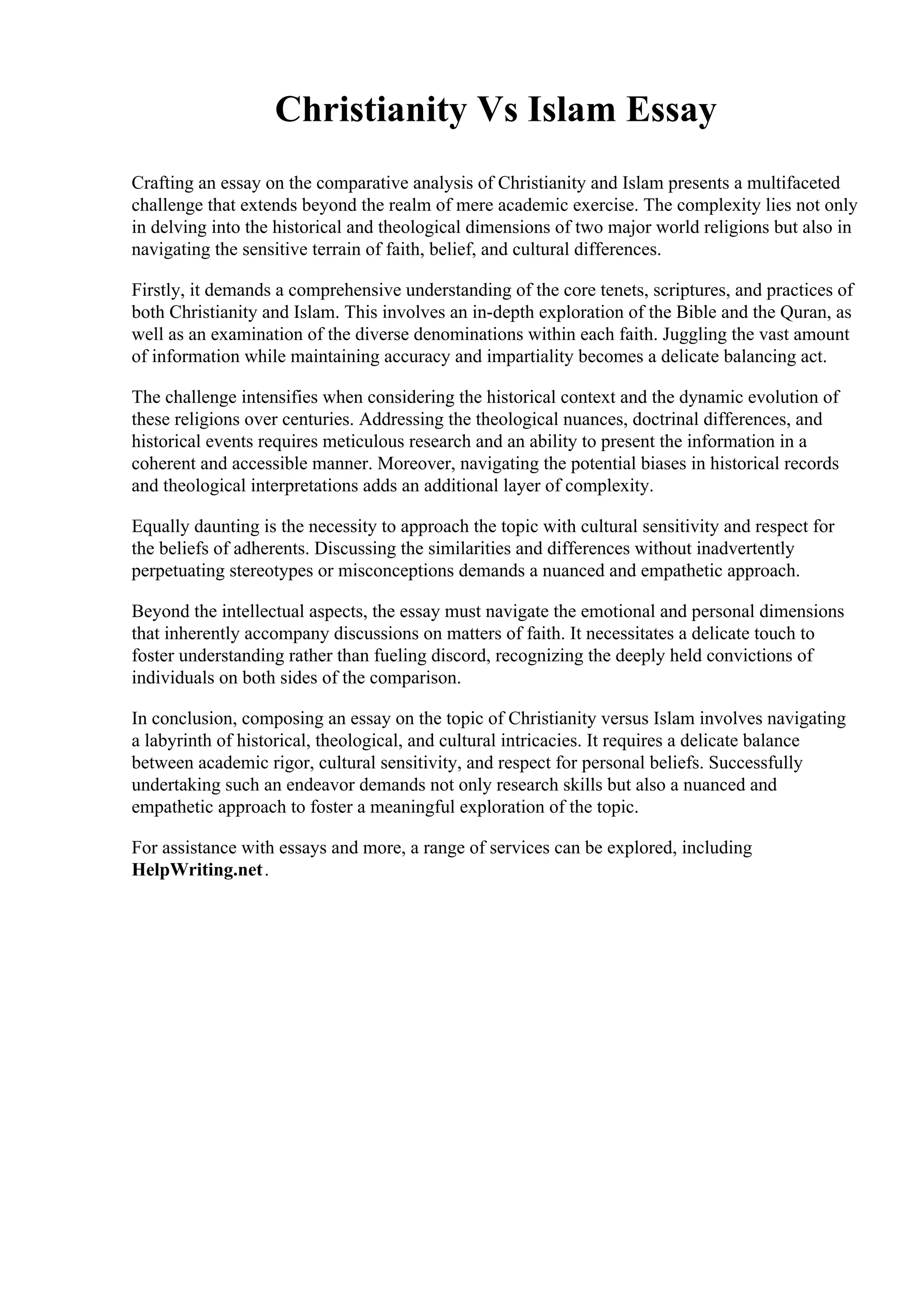 Christianity Vs Islam Essay. Northampton Community College | PDF