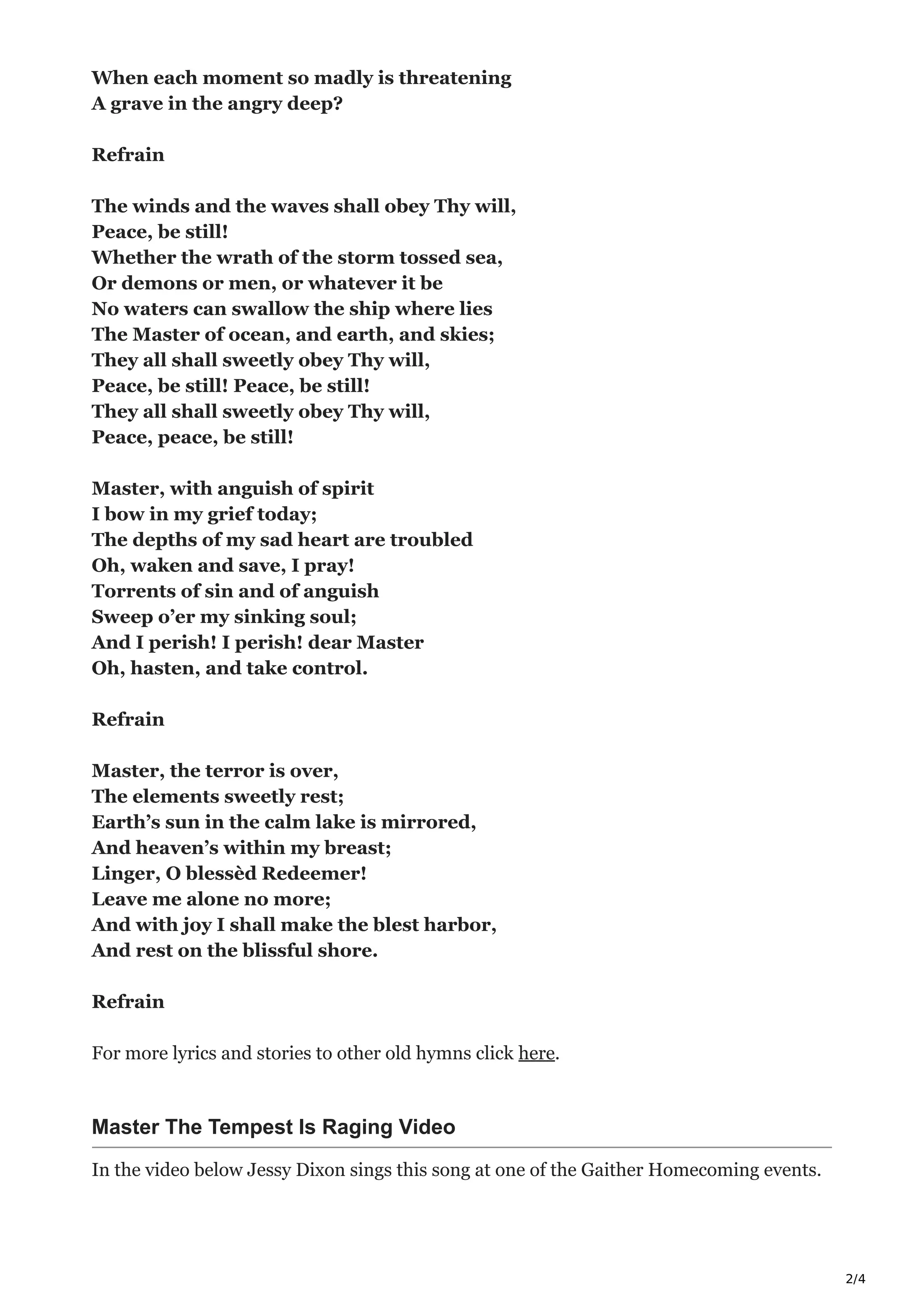 Master The Tempest Is Raging Hymn Story and Lyrics | PDF