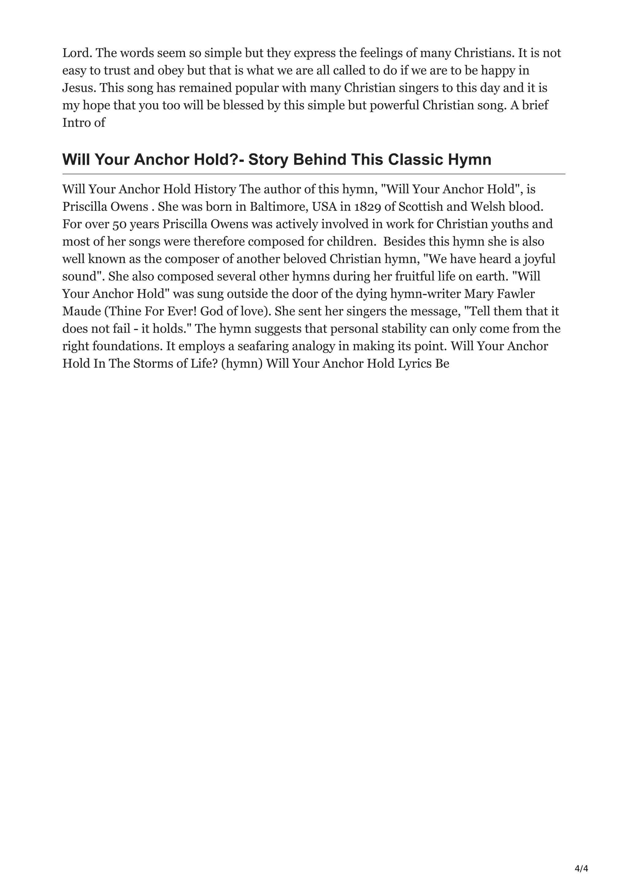 Master The Tempest Is Raging Hymn Story and Lyrics | PDF