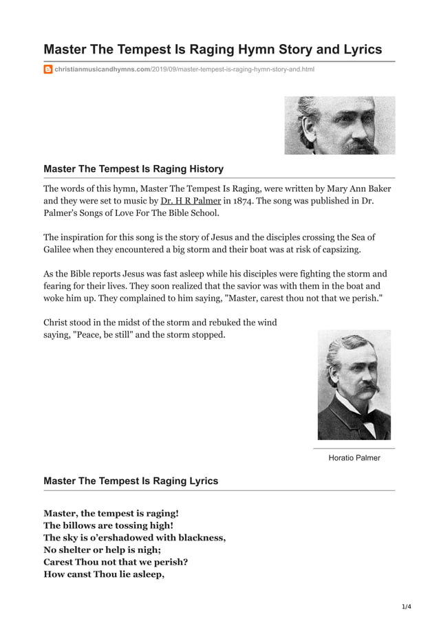 Master The Tempest Is Raging Hymn Story and Lyrics | PDF | Religious ...