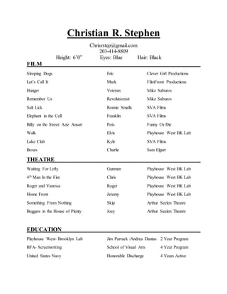 Christian r stephen acting resume | DOCX
