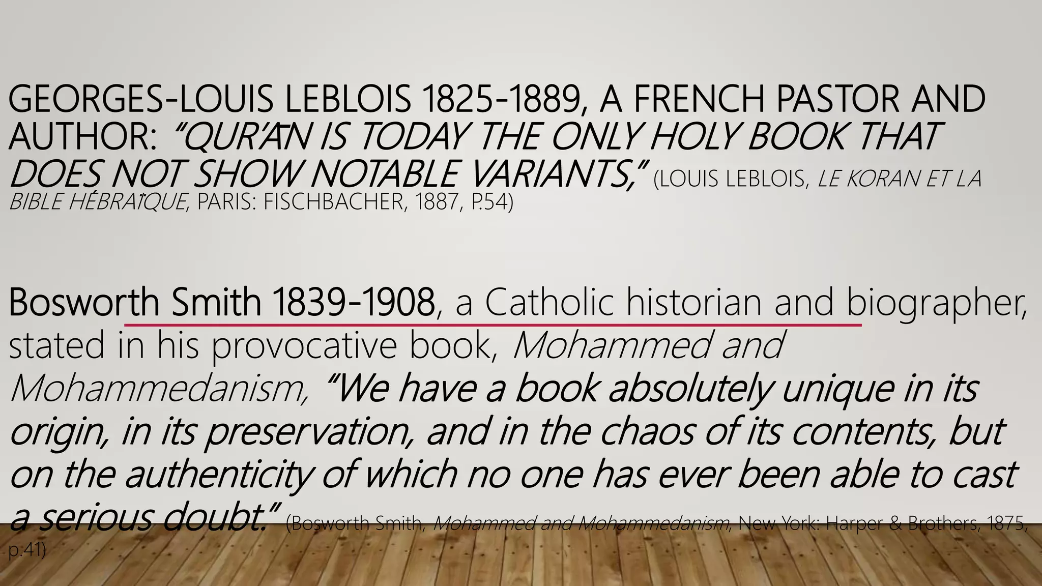 Christian Scholars Attest The authenticity of The Quran | PPTX