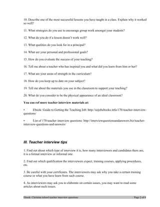 Christian school teacher interview questions | DOC