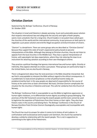 christian zionism statment from the bishops conference church of ...
