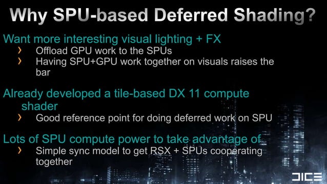 SPU-Based Deferred Shading in BATTLEFIELD 3 for Playstation 3 | PPTX