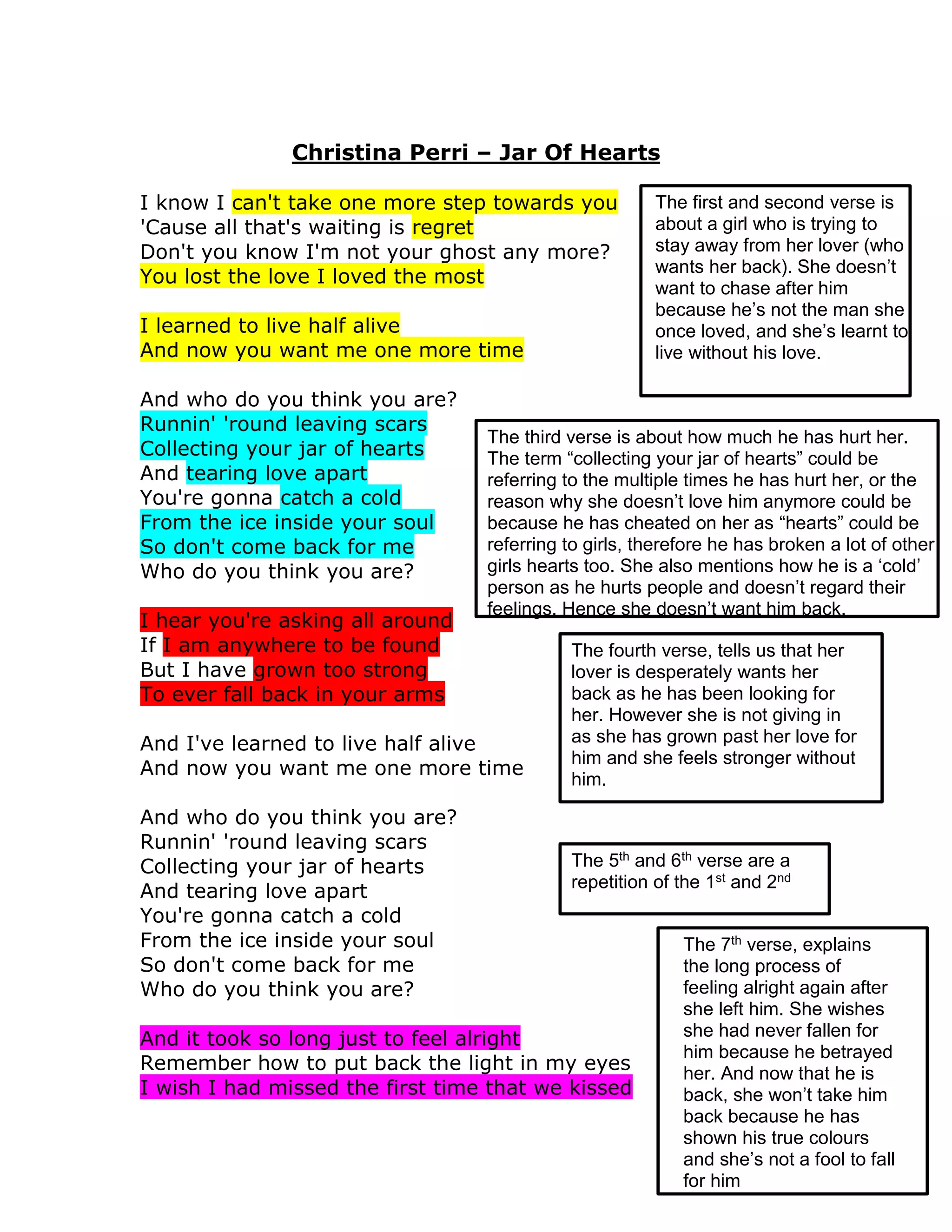Christina perri – jar of hearts lyrics analysis | DOCX