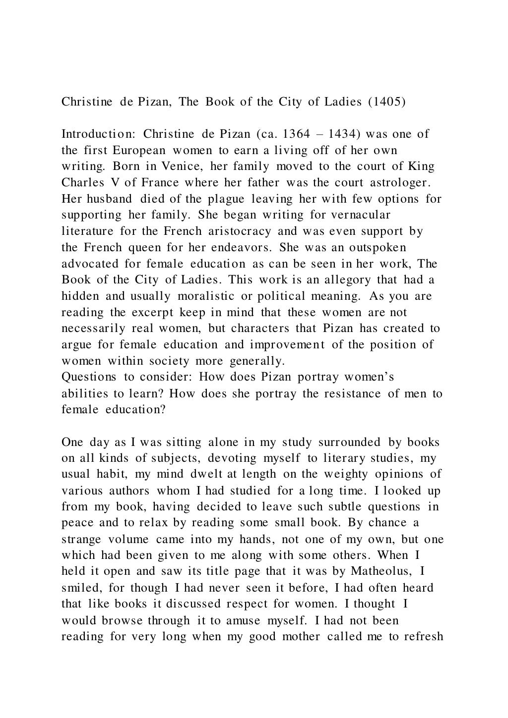 Christine de Pizan, The Book of the City of Ladies (1405)Intro | DOCX
