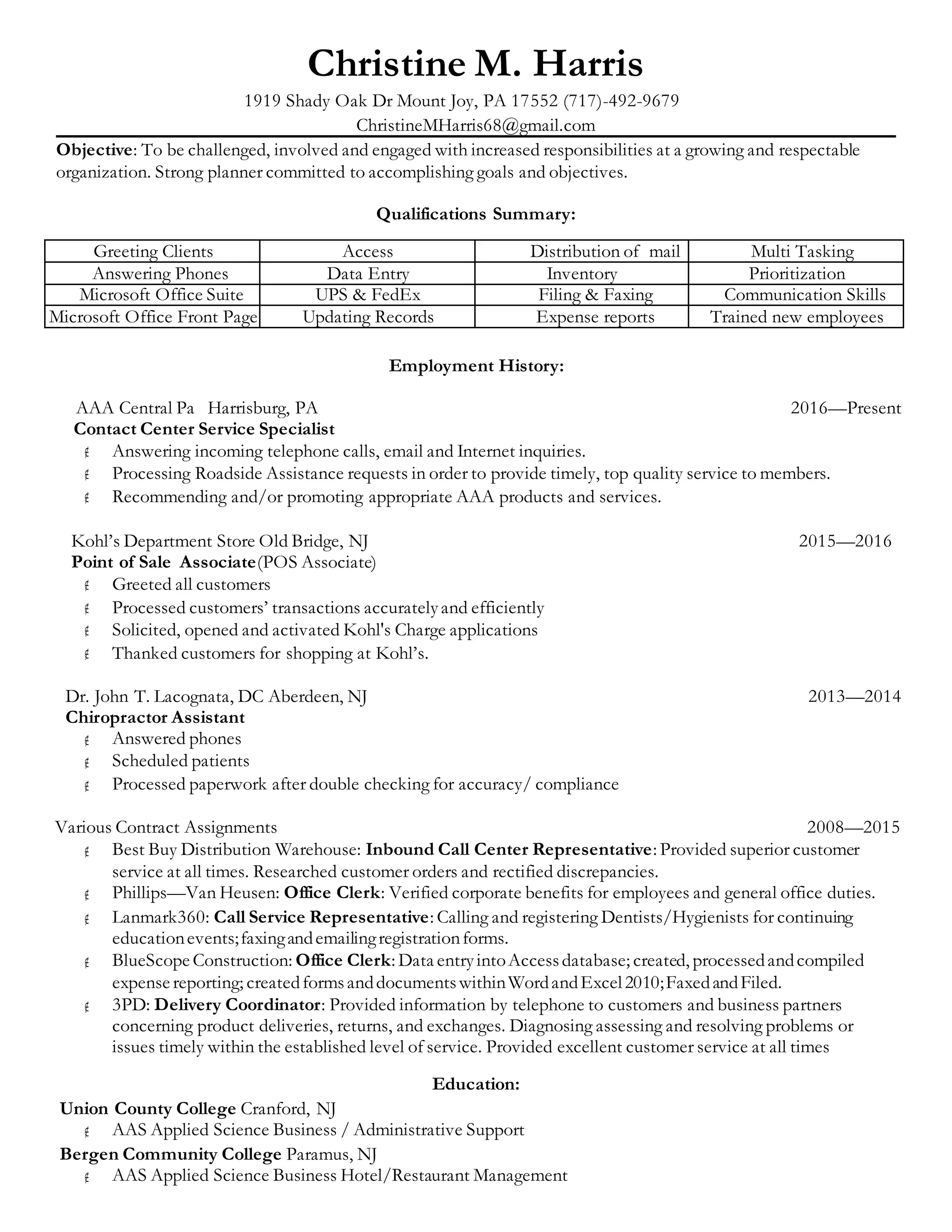 Christine Harris resume | DOCX