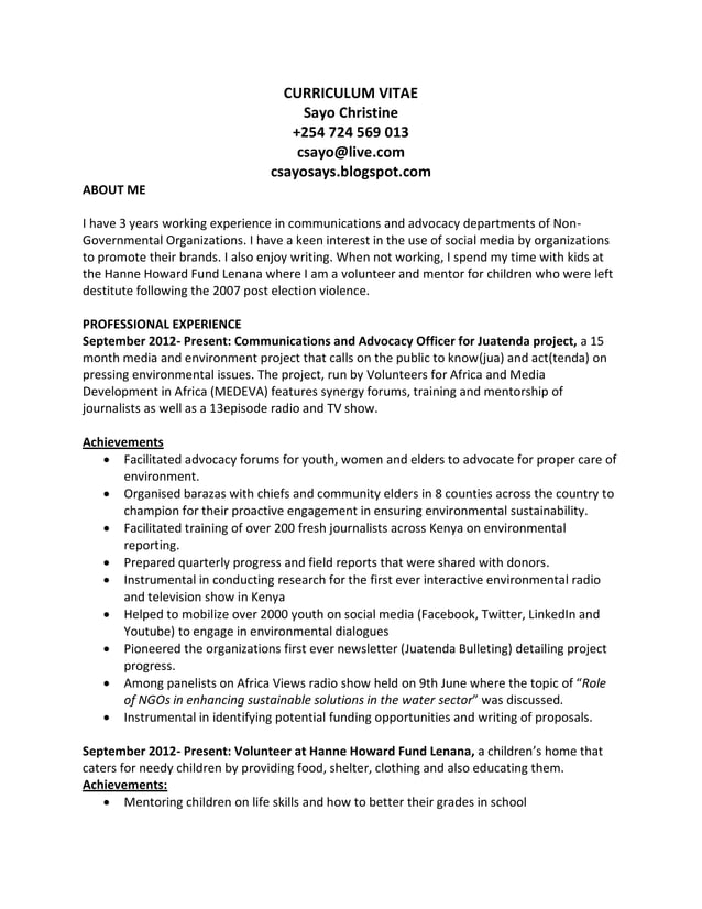 CV for Communications Professional with Experience in Advocacy | PPT