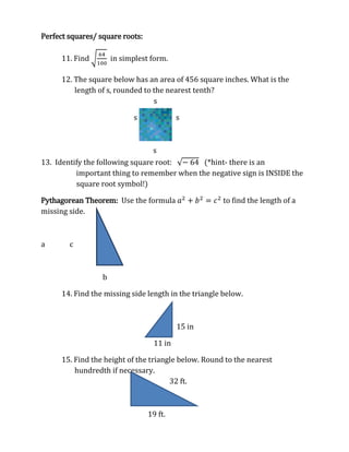 Pre Algebra Formulas