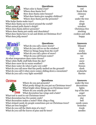 Christmas game questions | DOC | Christianity | Religion & Spirituality