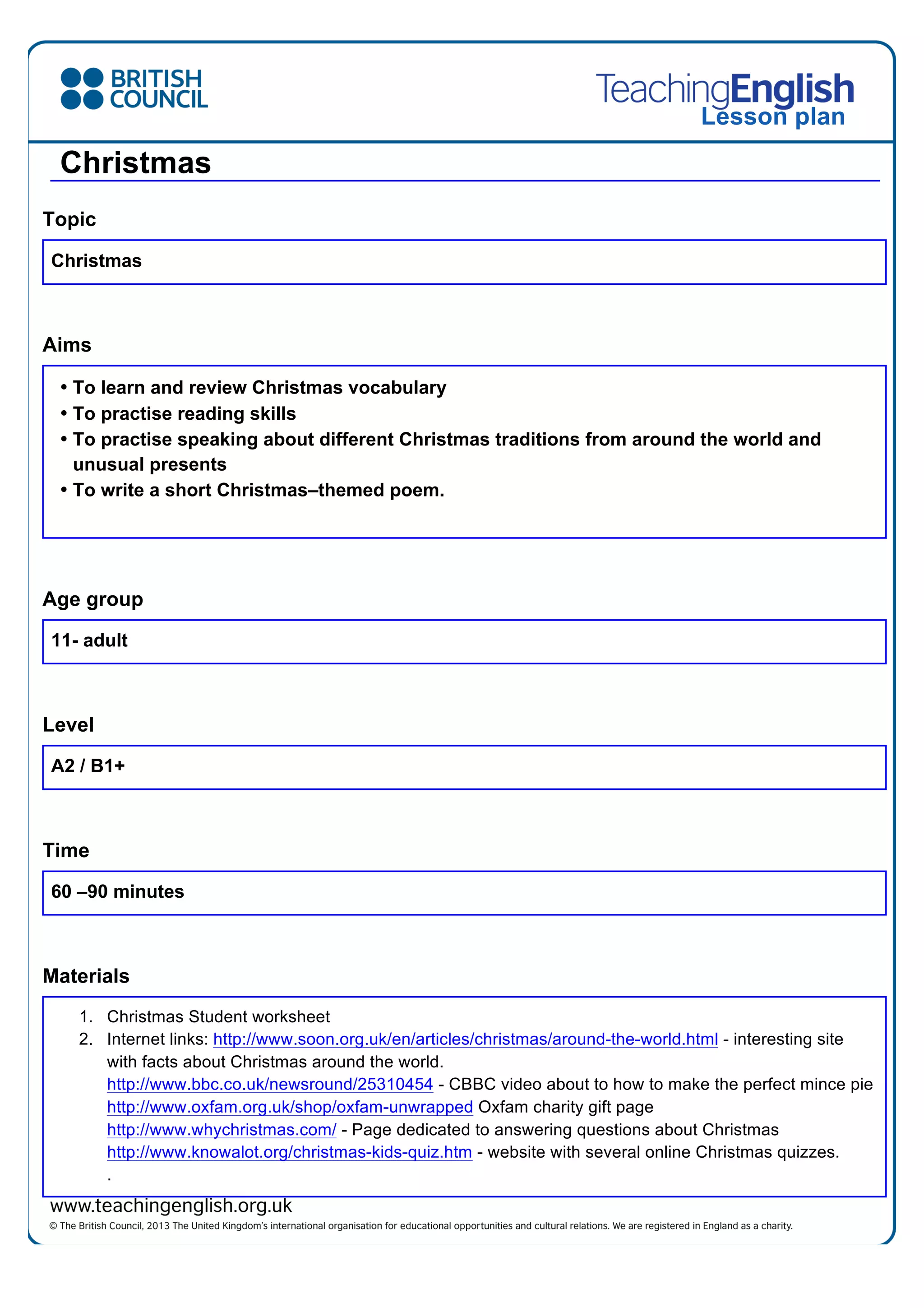 Christmas lesson plan | PDF