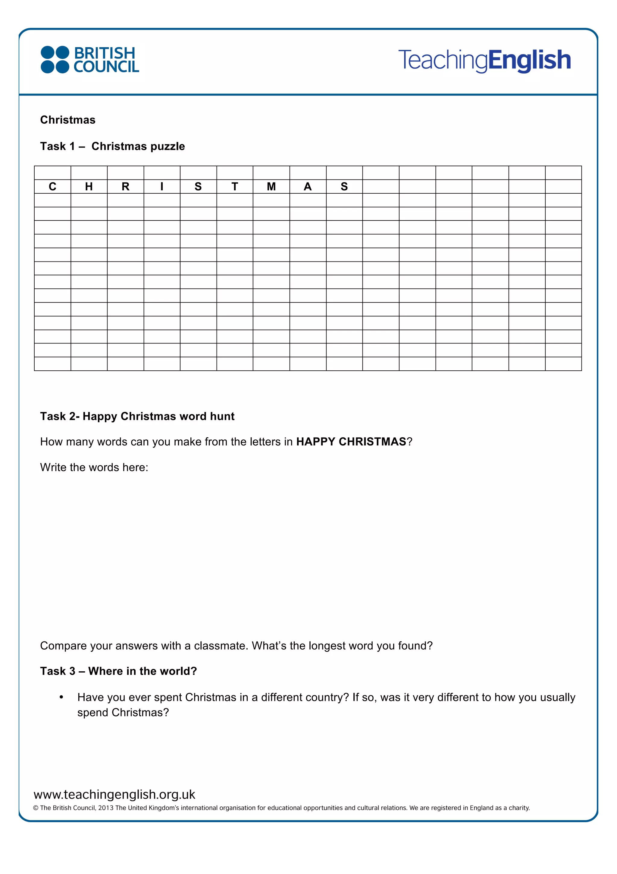 Christmas student worksheet | PDF