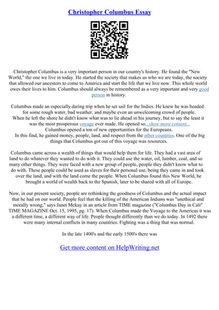 Christopher Columbus Essay | PDF | Sailing | Sports