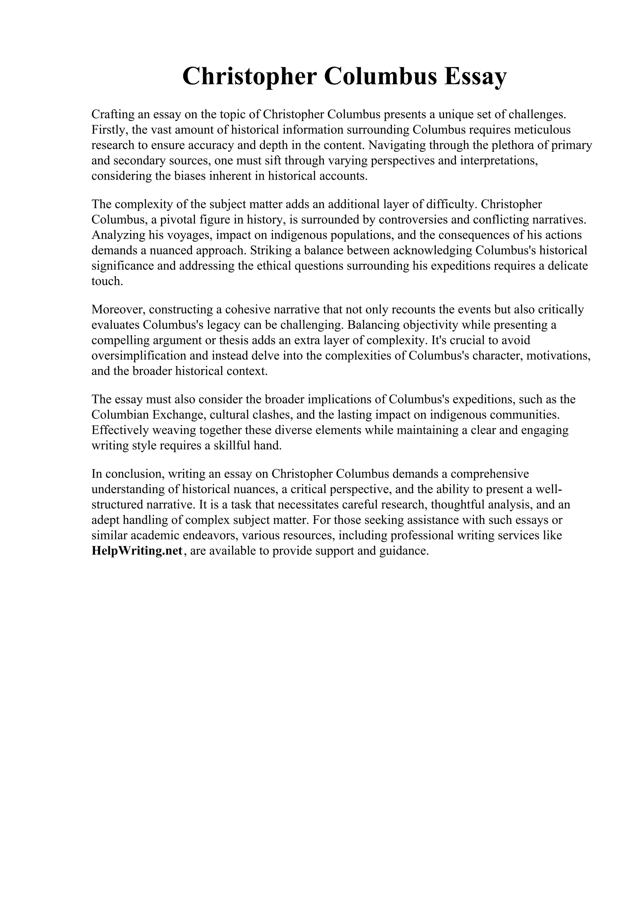 Christopher Columbus Essay. Columbus essay | PDF