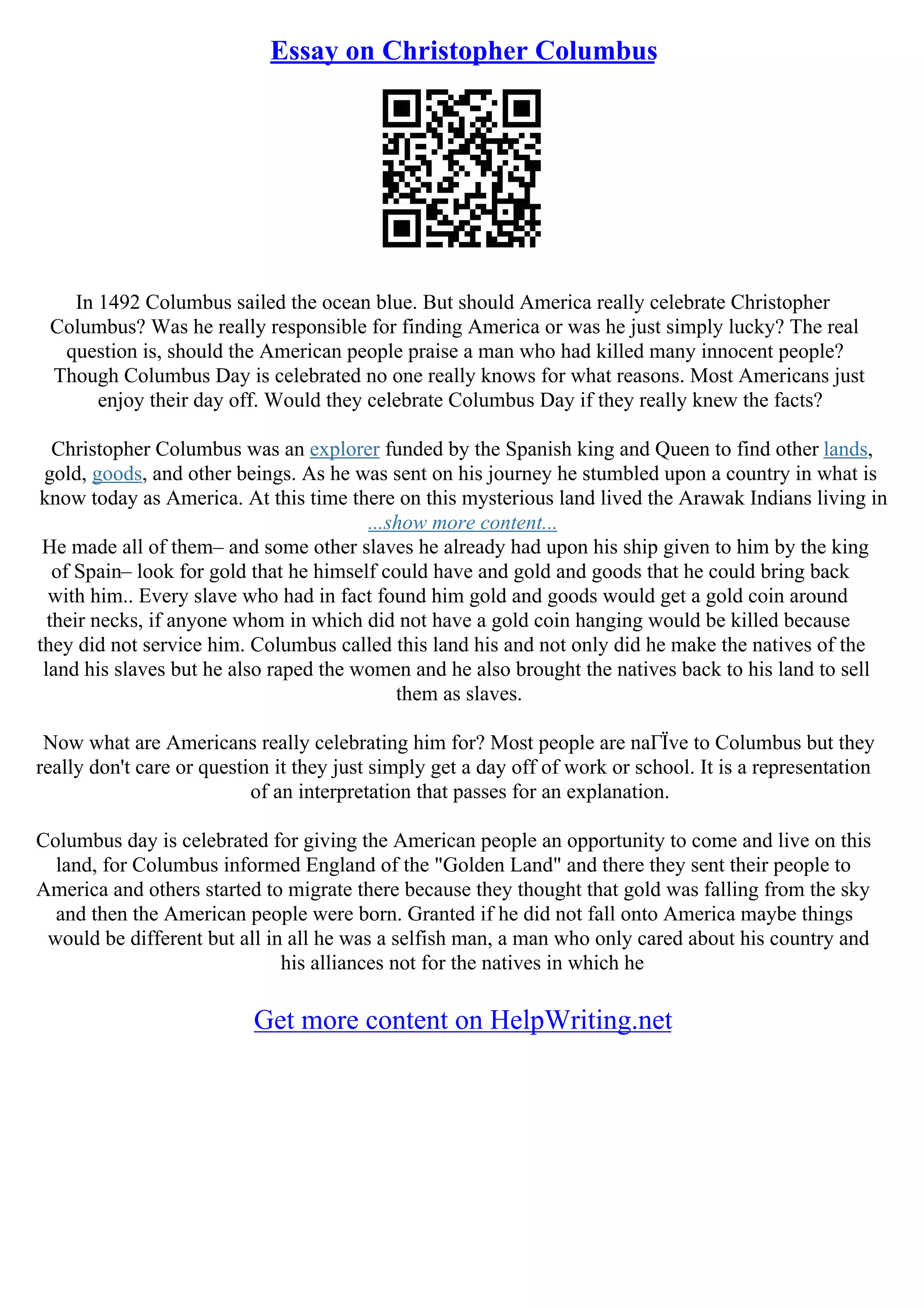 Christopher Columbus Essays | PDF