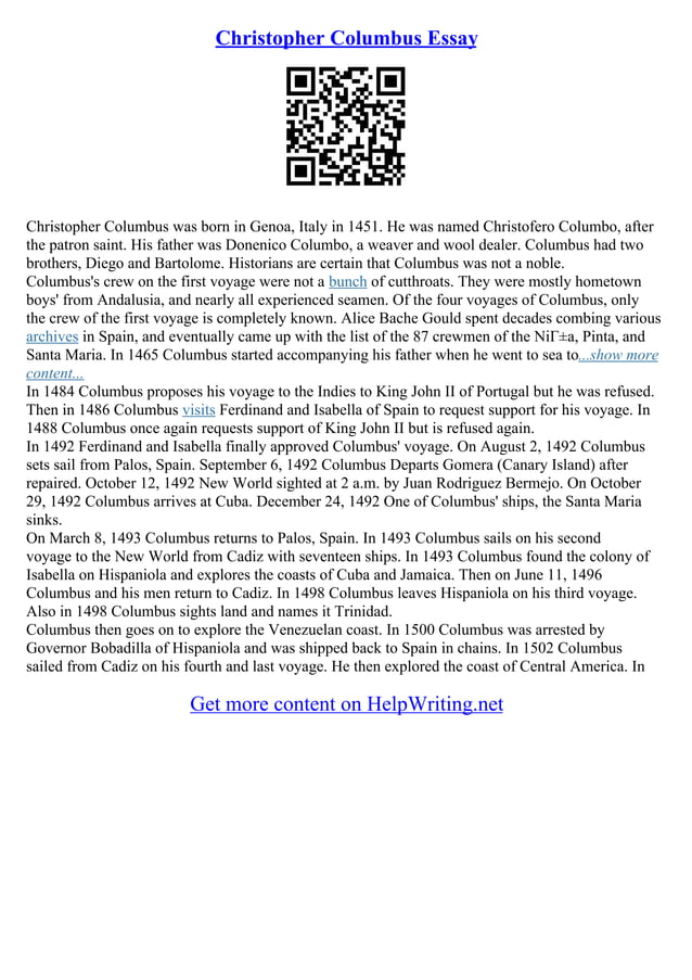 Christopher Columbus Essays | PDF