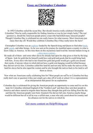Christopher Columbus Essays | PDF
