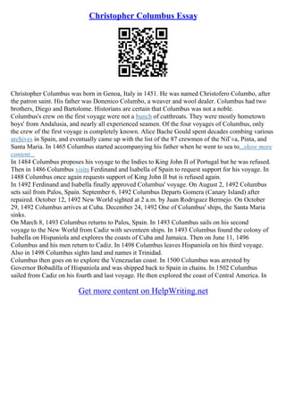 Christopher Columbus Essays | PDF