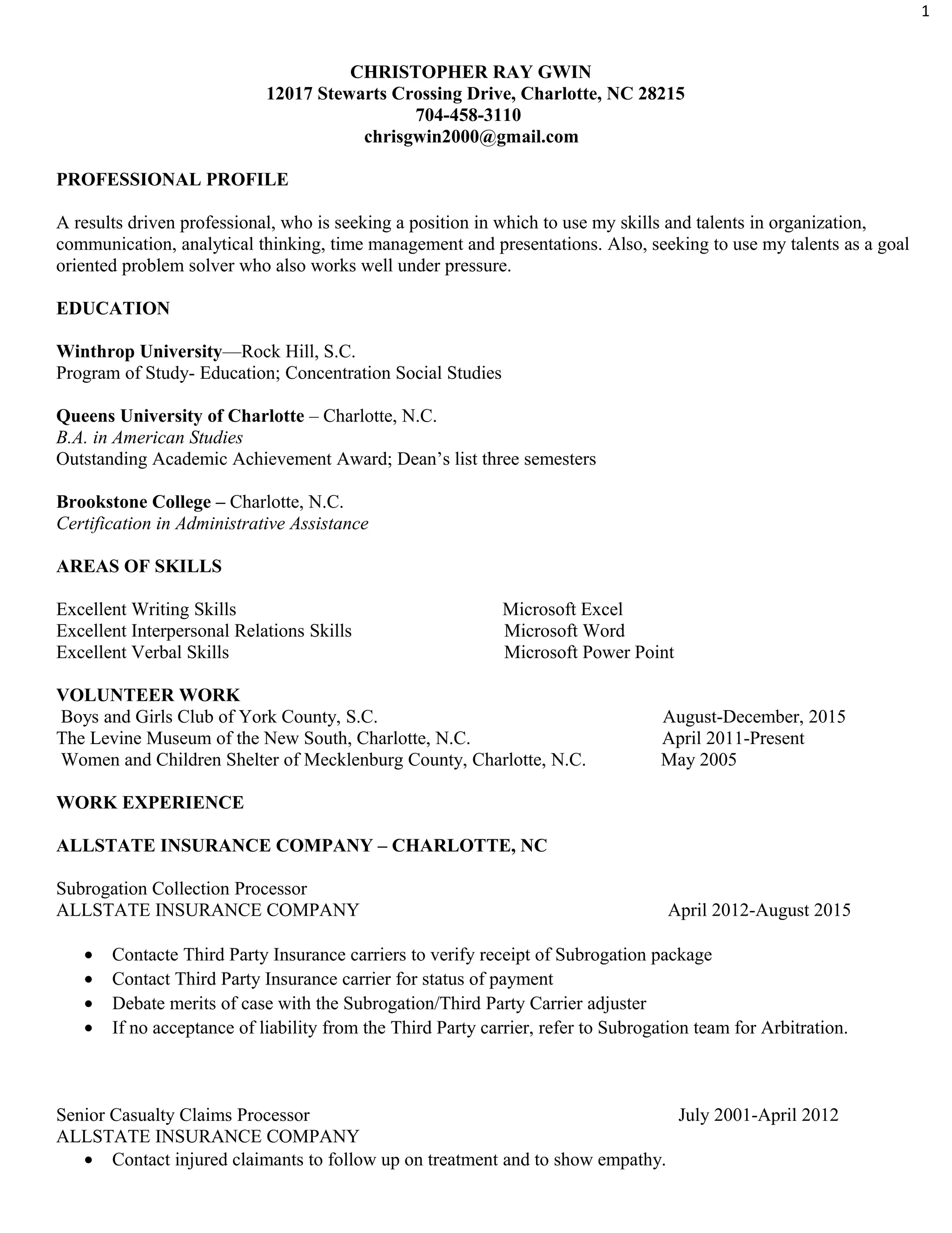 Christopher gwin resume | DOC
