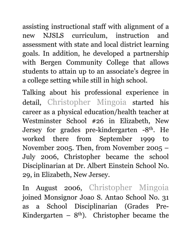 Christopher Mingoia – All About His Professional Experience | PDF