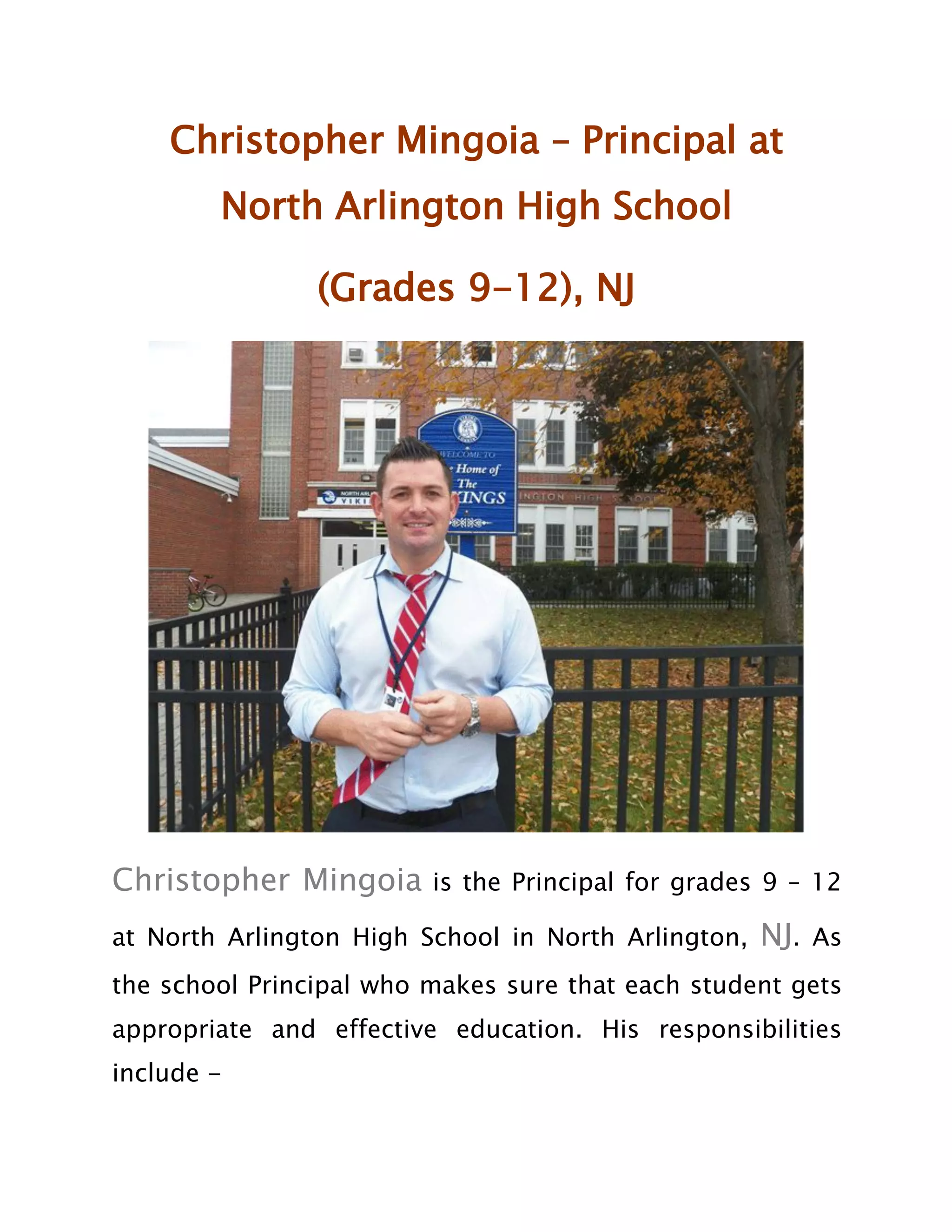 Christopher Mingoia - Principal at North Arlington High School (Grades ...