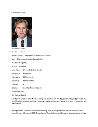 Christopher nolan by asad mehdi | PDF