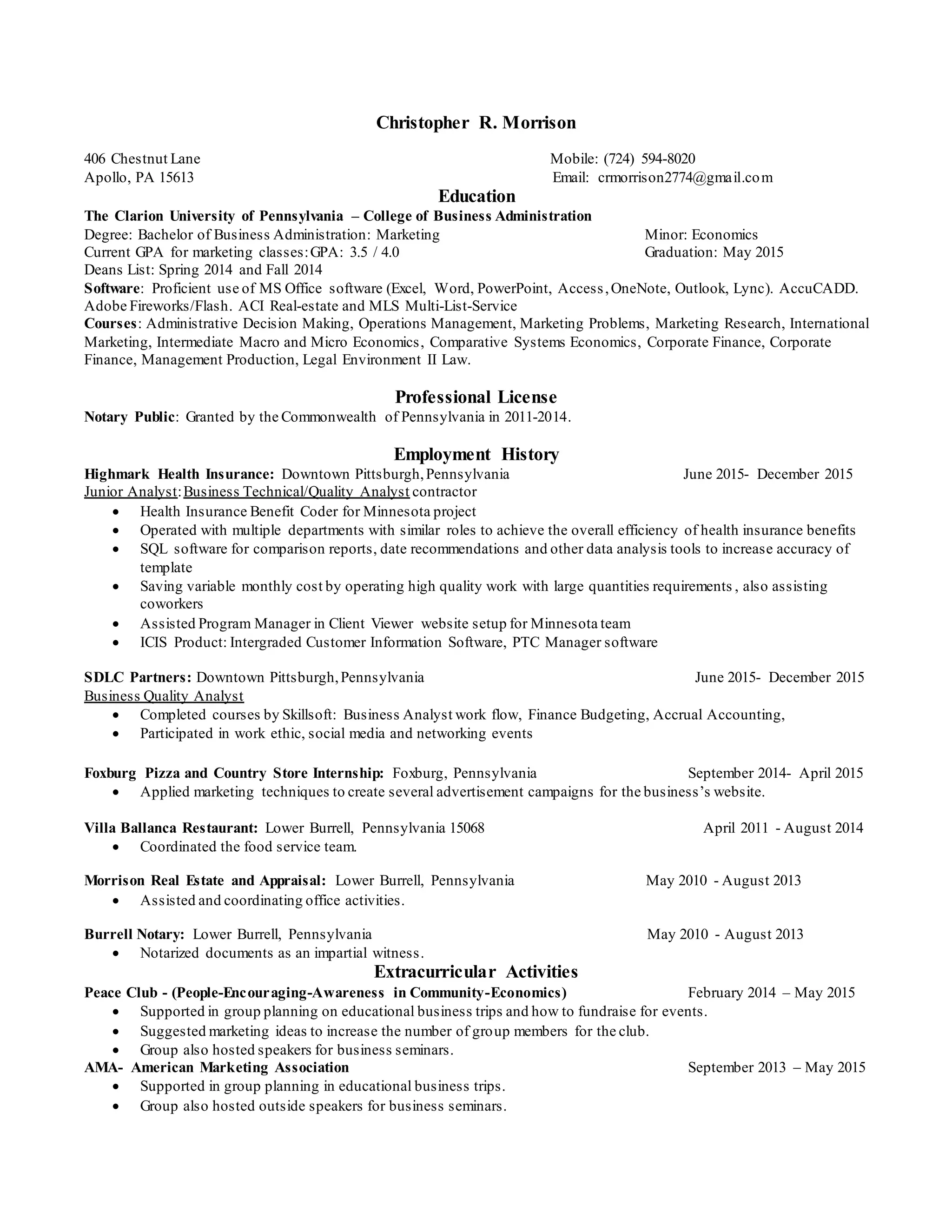 Christopher R. Morrison Resume | DOCX