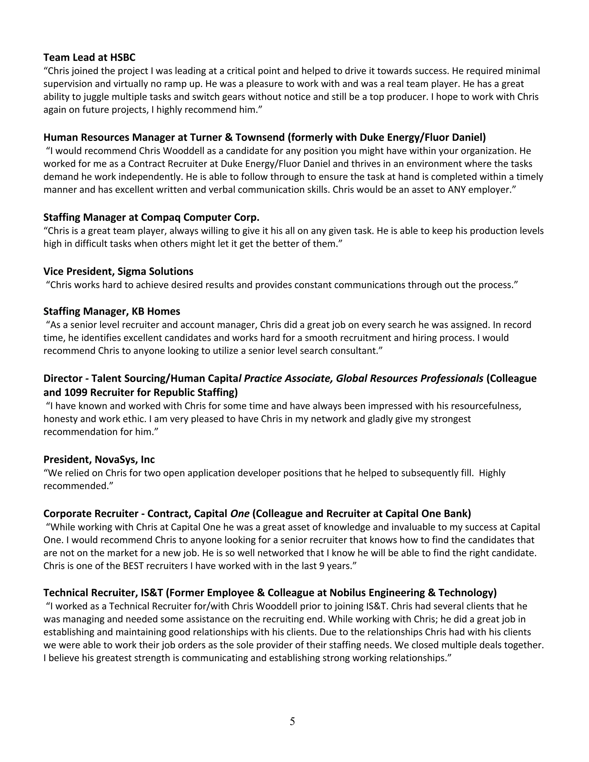 Chris Wooddell CV w/references (senior, recruiter, sourcer, corporate ...