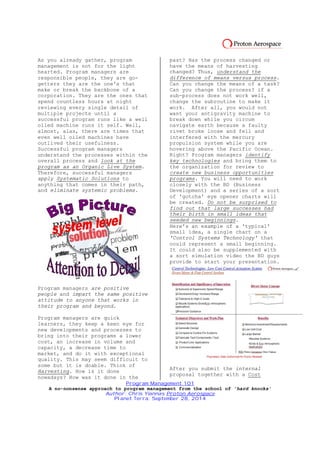 Chris Yiannas Program Management 101 | PDF