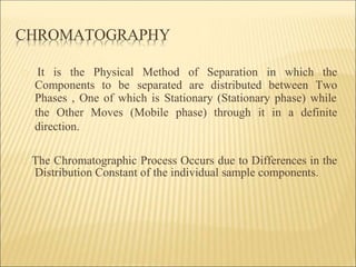 CHROMATOGRAPHY.docx The principle of separation is mainly partition ...