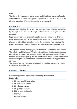 Chromatography lab report biology | PDF