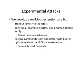 Chrome extensions threat analysis and countermeasures | PPT