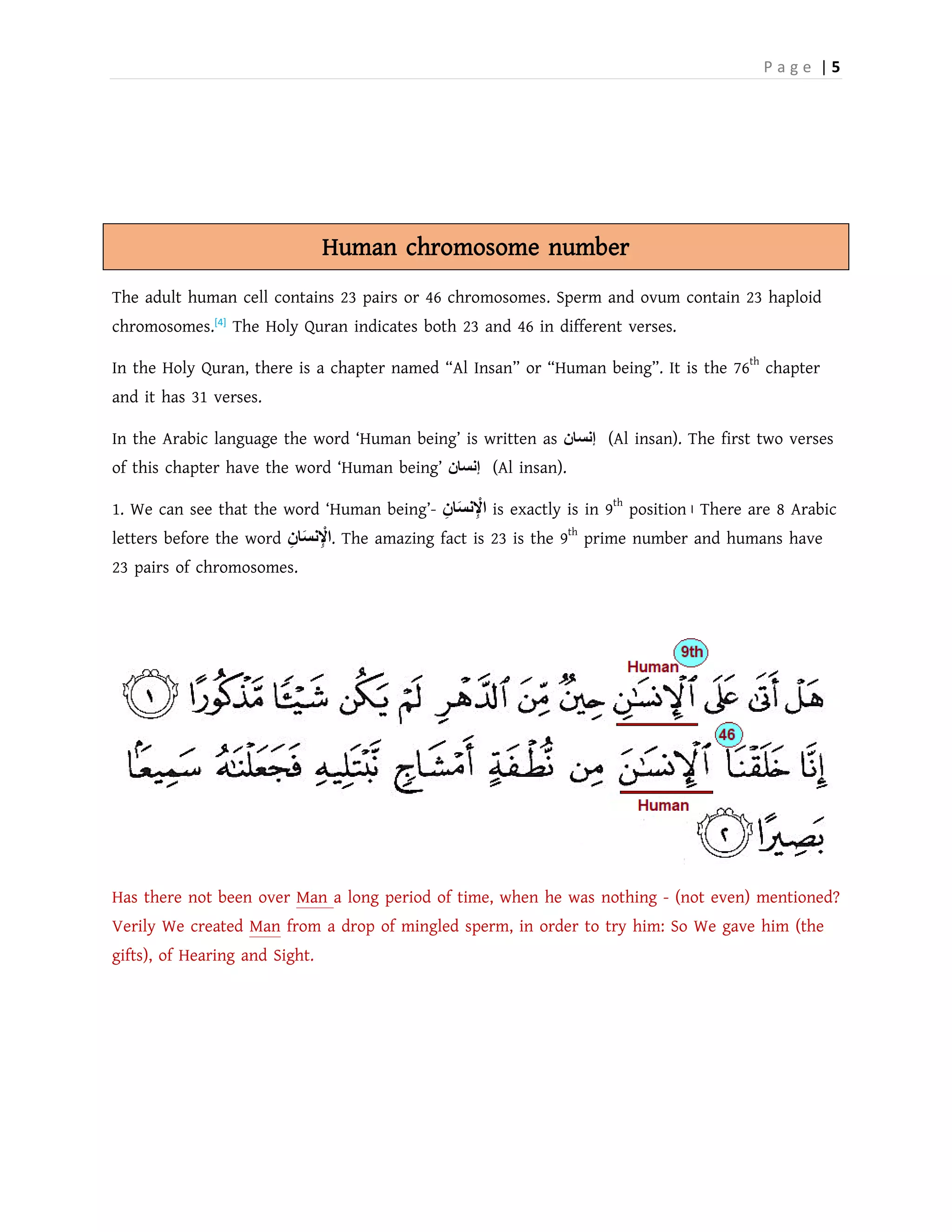 Chromosome numbers in the Holy Quran | PDF