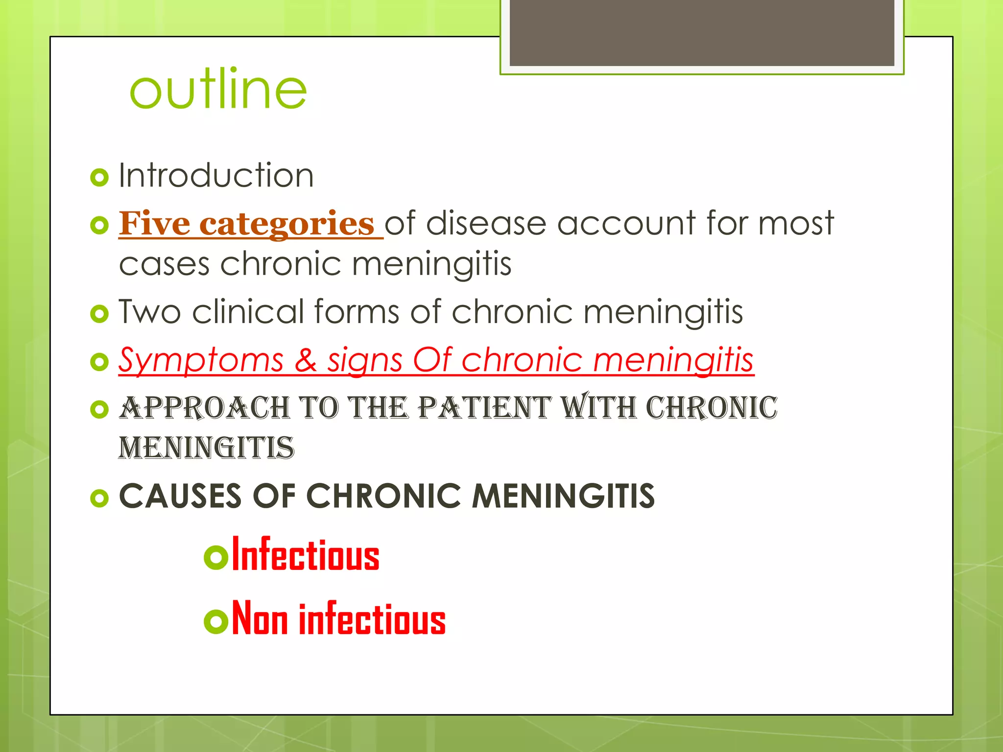 Chronic and recurrent meningitis | PPTX