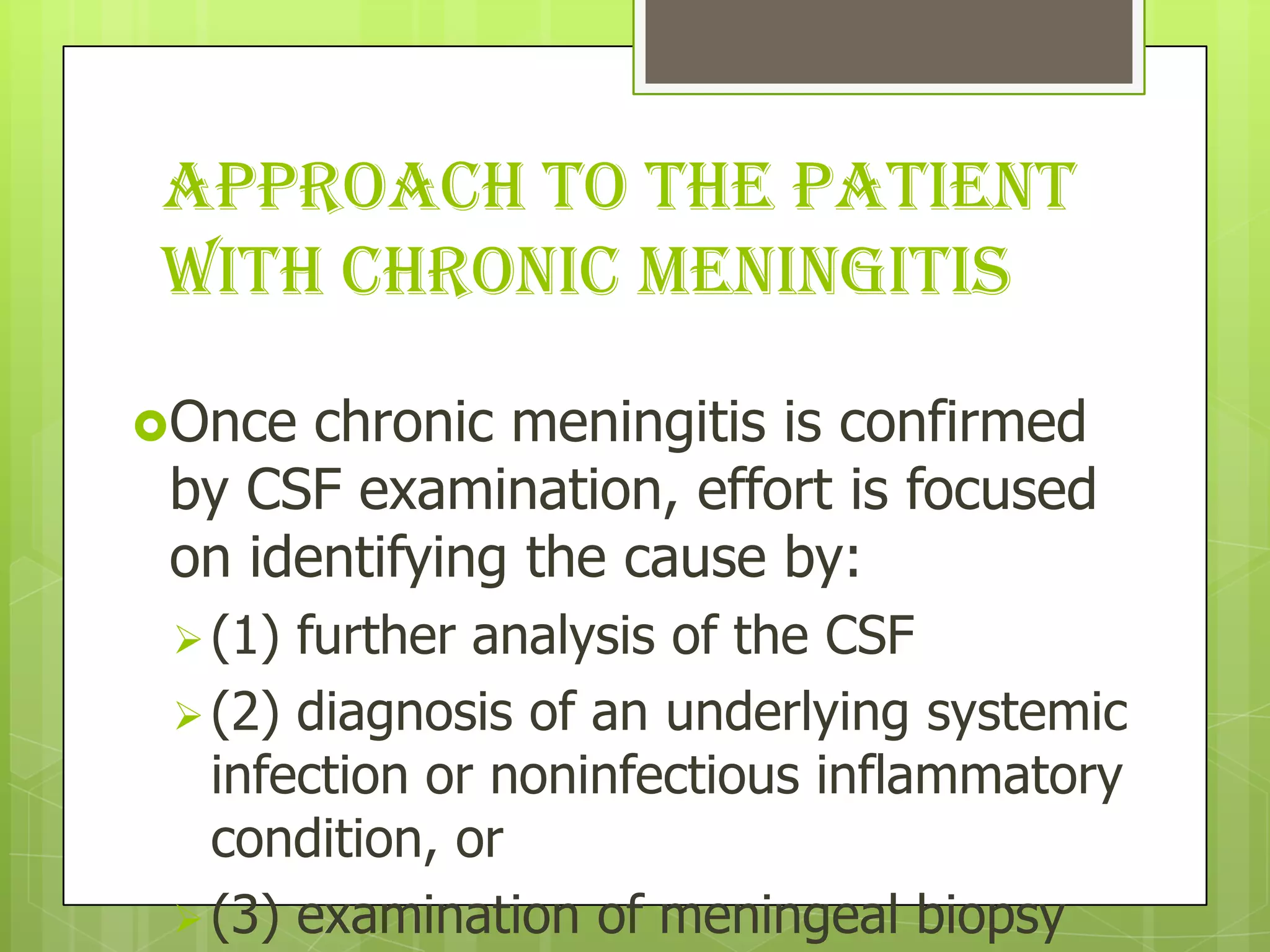 Chronic and recurrent meningitis | PPTX