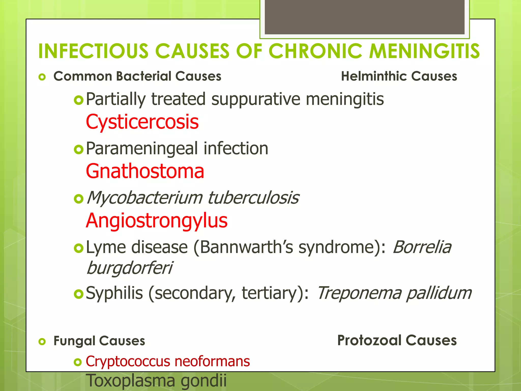 Chronic and recurrent meningitis | PPTX