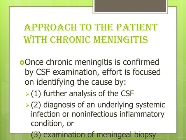 Chronic and recurrent meningitis | PPTX | Infectious Diseases | Diseases and Conditions