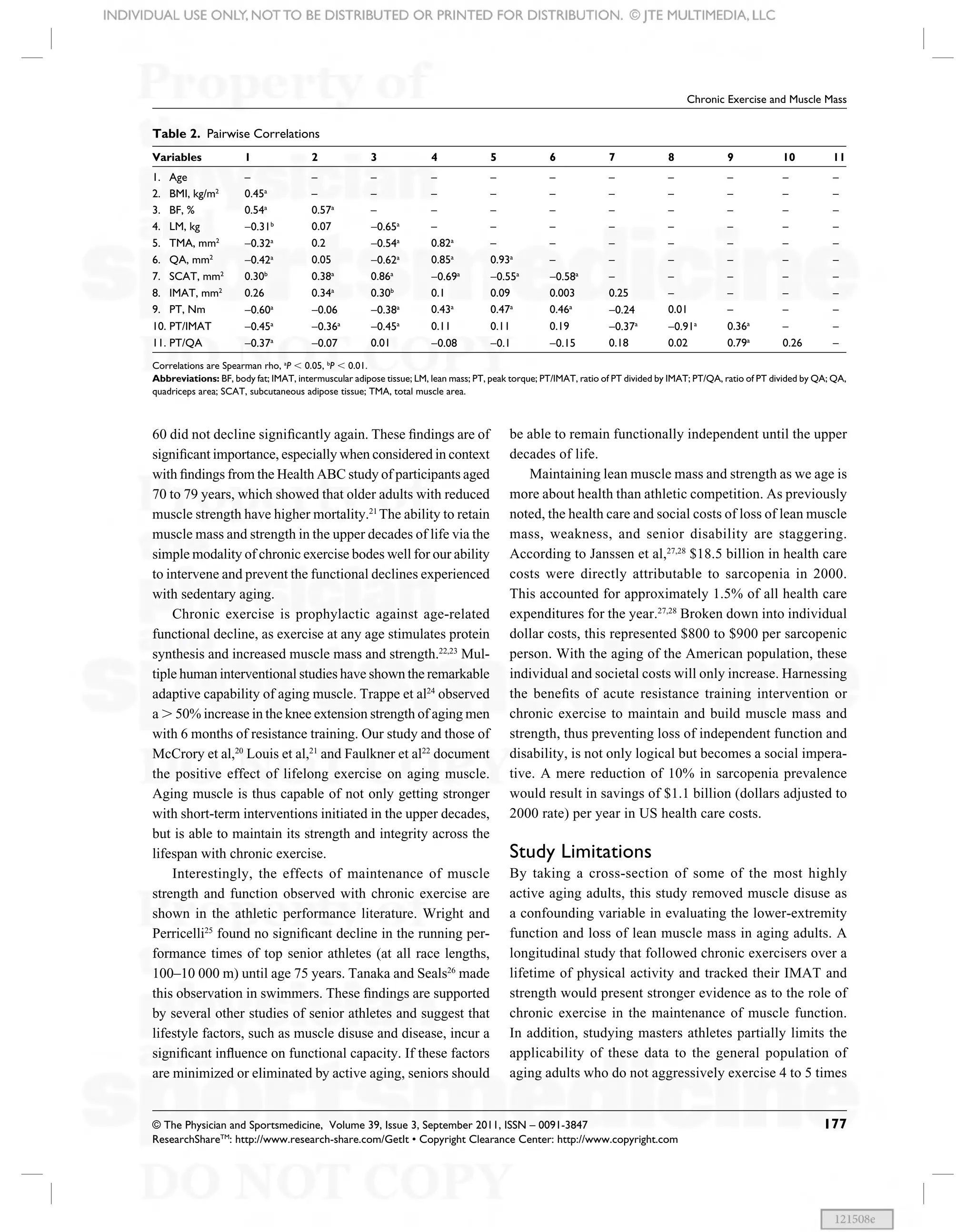 Chronic exercise prevents lean muscle loss in master athletes (sep11) | PDF