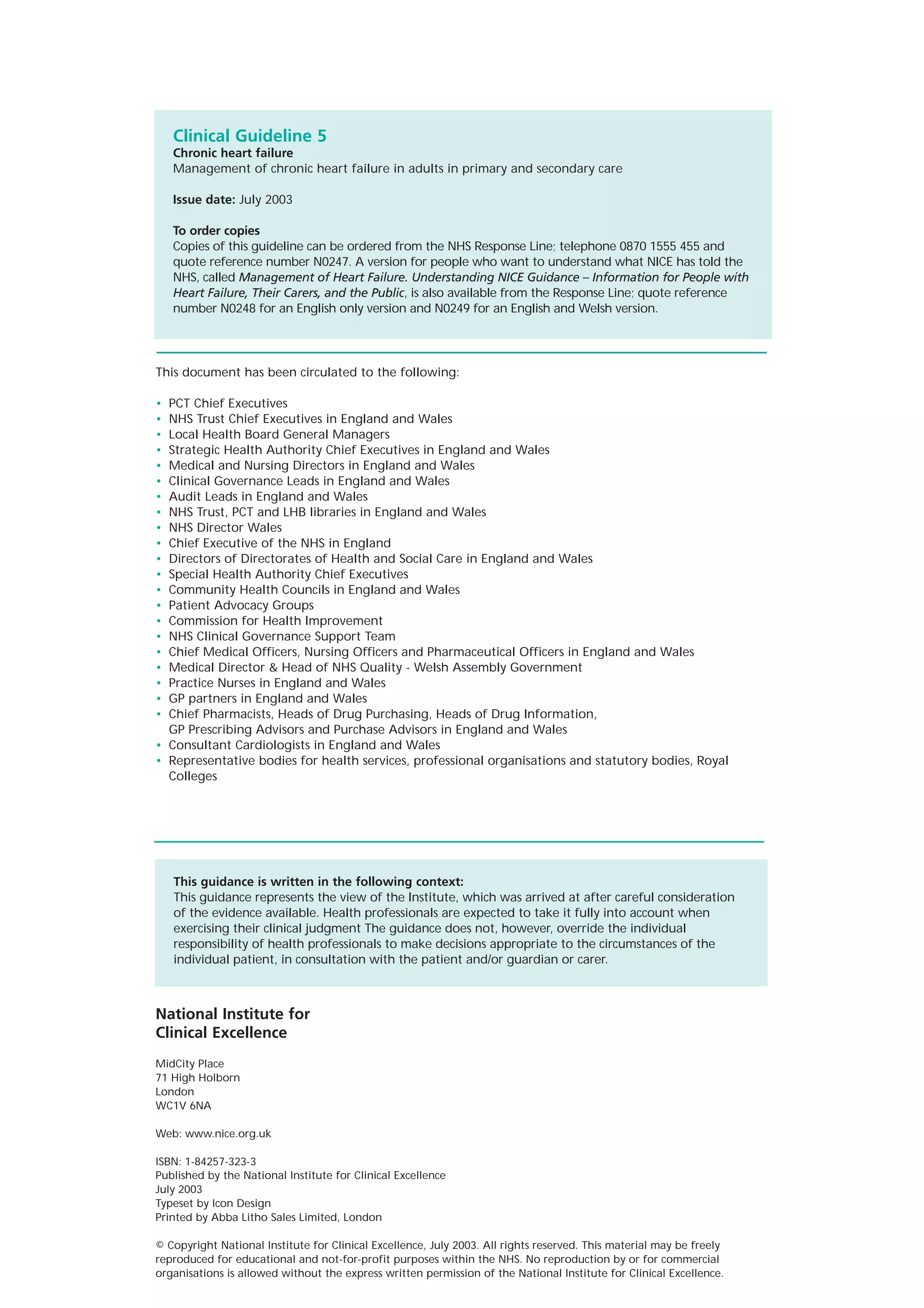 Chronic heart failure nice guidelines | PDF