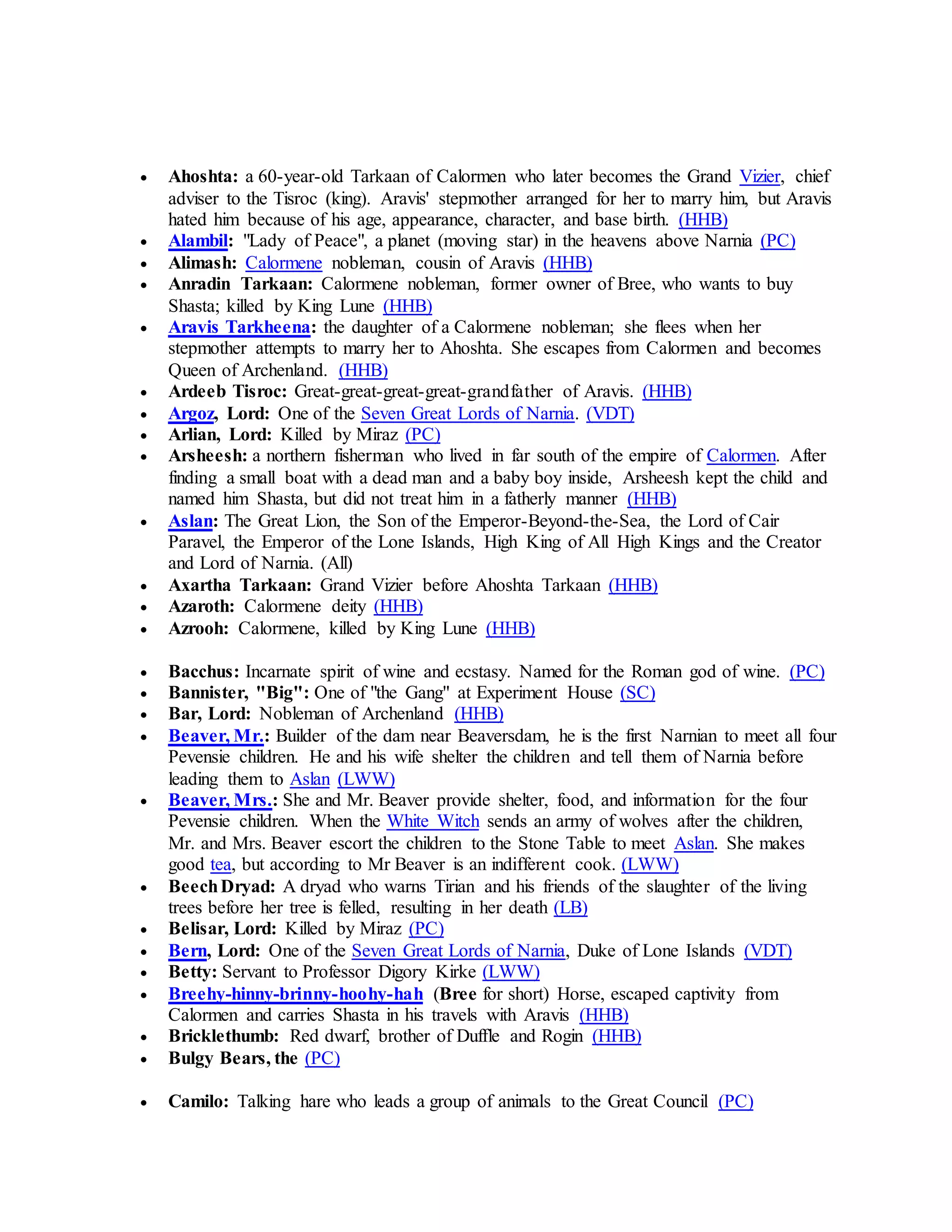 Chronicles of narnia char. | DOCX