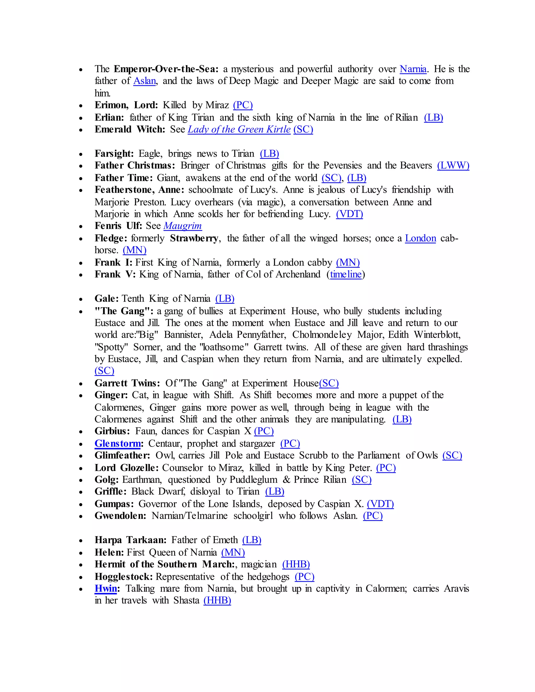 Chronicles of narnia char. | DOCX