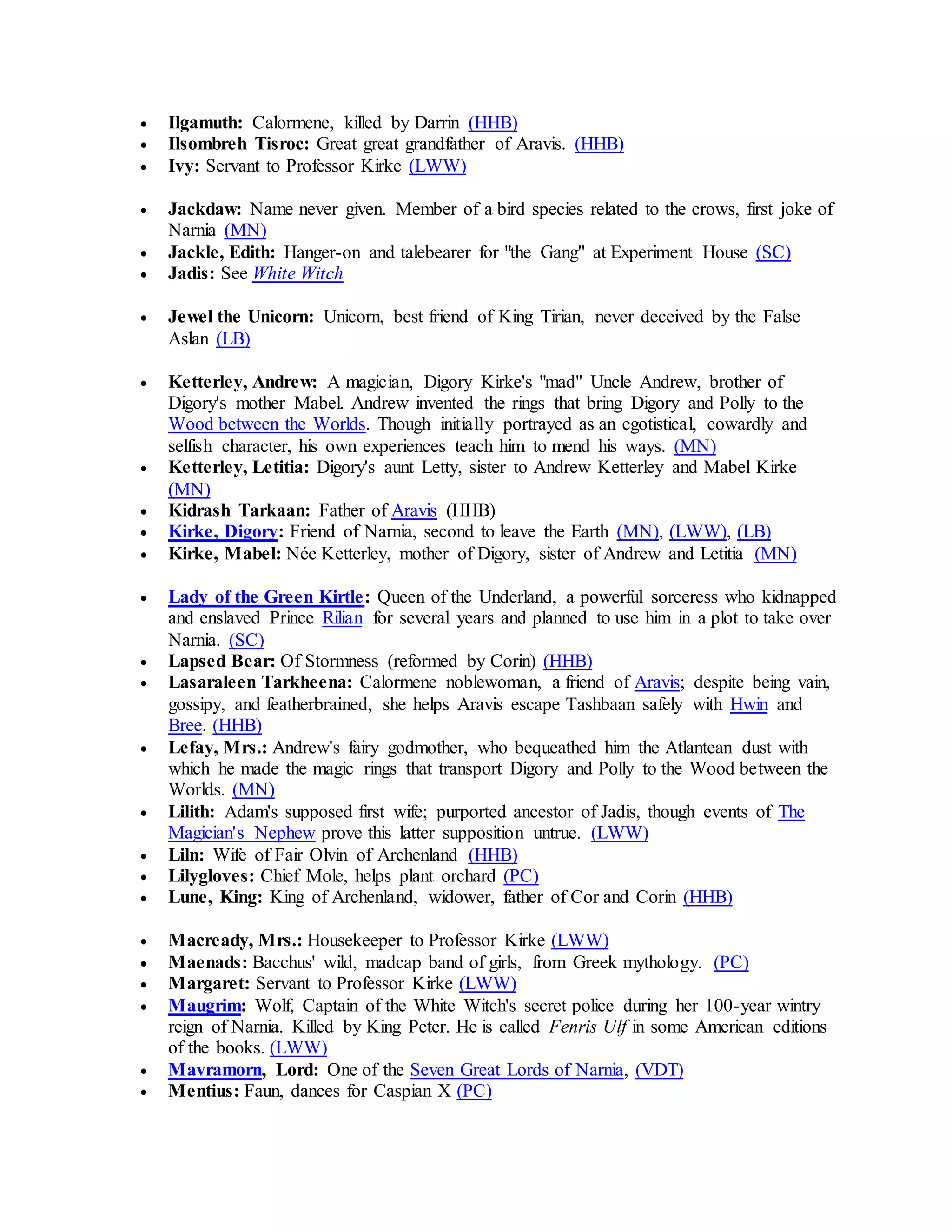 Chronicles of narnia char. | DOCX