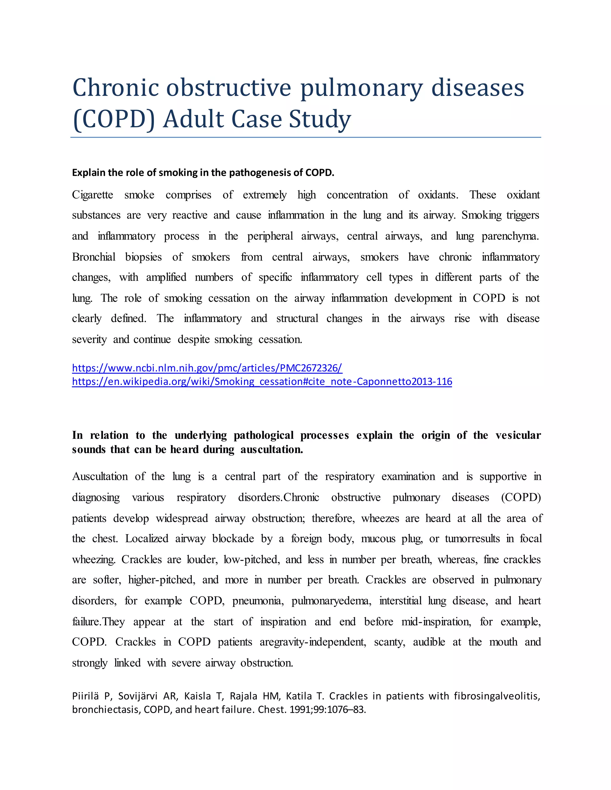 Adult case study Chronic obstructive pulmonary diseases (copd) | DOCX | Lung and Respiratory ...
